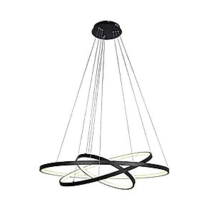 UNITARY Brand Modern Black Acrylic Remote Control Nature White and Warm White Dimmable LED 3 Rings Dining Room Kitchen Pendant Light Max 90W Painted Finish