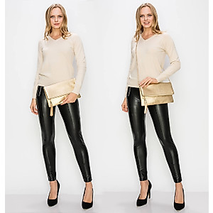 Solene Large Foldover Wristlet Clutch Crossbody Bag with Chain Strap -LP048(1-Rose Gold-LP)