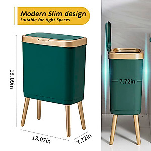 Procade Trash Can with Lid,Small Bathroom Garbage Can with Lid, Plastic Trash Can with Push Button,Narrow Garbage Bin Waste Basket for Bedroom,Living Room, Toilet,Office,Kitchen,4 Gal-Gold Edge