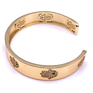 LESLIE BOULES 18K Gold Plated Hamsa Hand Cuff Bracelet for Women Fashion Jewelry