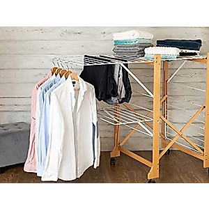Scandinaf Foldable Clothes Drying Rack | Collapsible Drying Racks for Laundry | Extra Large and Heavy Duty Clothing Drying Rack with Iron Wires and Wooden Legs and 2 Levels with 91 Ft Drying Area