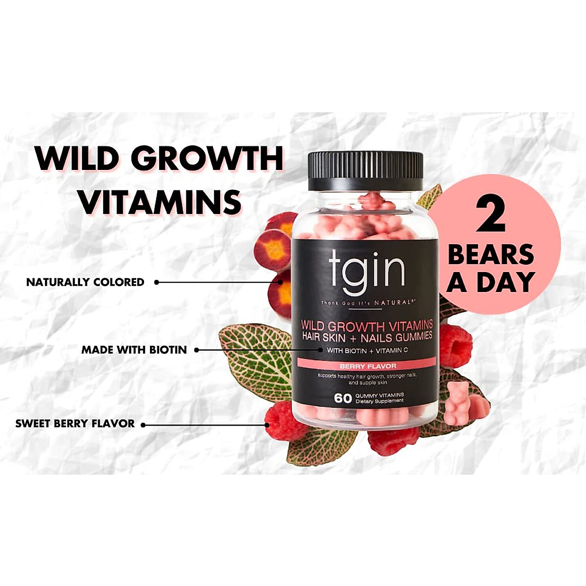 Thank God It's Natural tgin Wild Growth Vitamins Hair Skin + Nails Gummies Duo Box - 120 Count - Repair - Restore - Hair Growth