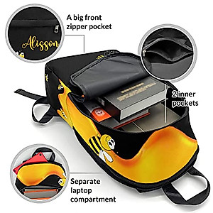 Bumble Bees Honey Drips Black Yellow Personalized Casual Backpack,Custom College School Travel with Name Daypack Laptop 17 Inch for Boys Girs