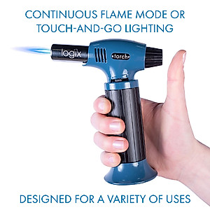 LOGIX 20910 Butane Torch, Cooking Torch, Torch for Creme Brulee, Refillable, 9.6 oz, Blue Steel