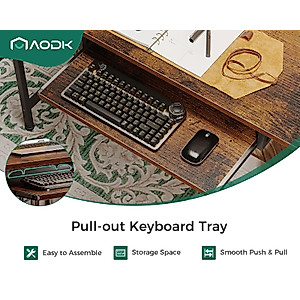 AODK 55" Computer Desk with Fabric File Cabinet and Drawer, Reversible Office Desk with Power Outlet and LED Light, Study Desk with Printer Stand, Keyboard Tray, Monitor Riser and PC Stand, Vintage