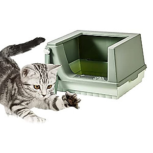 Prevent Semi Enclosed Litter Box with High Side Heightening Anti-Splashing Cat Toilet with Litter Sifting Scoop, Prevent Sand Leakage Deodorizing Cat Pan Easy to Clean and Assemble
