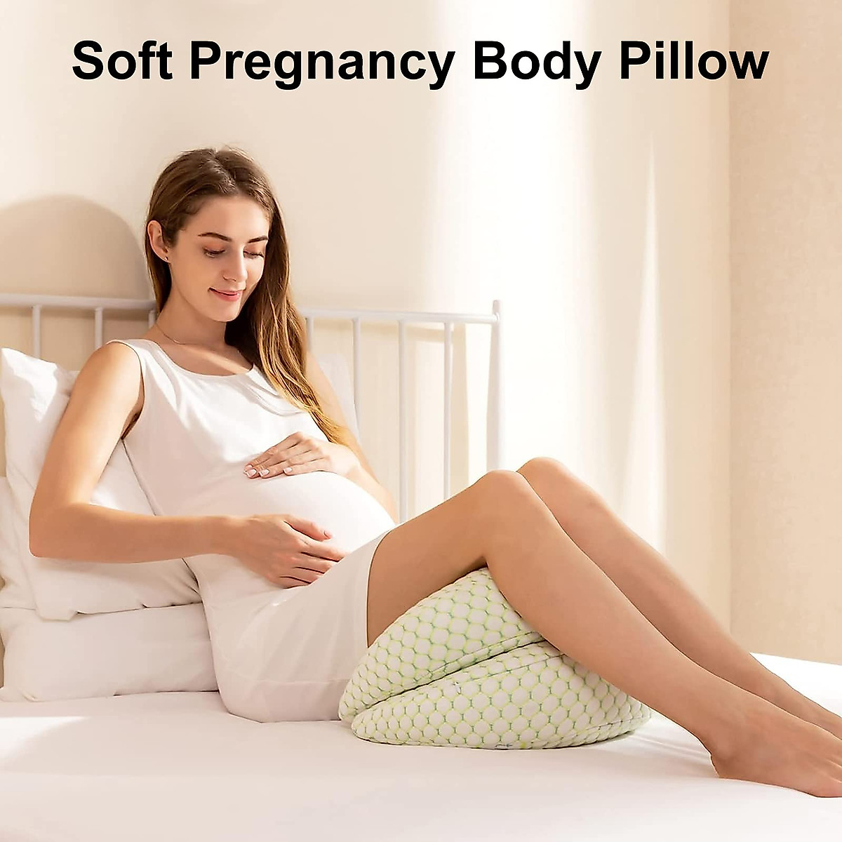 Pregnancy Pillows for Sleeping, Washable Maternity Pillow, Pregnancy Body Pillow Support for Back, Legs, Belly, Relieve of Pregnant Uncomfortable, Detachable and Adjustable Pillow Cover (Light Green)