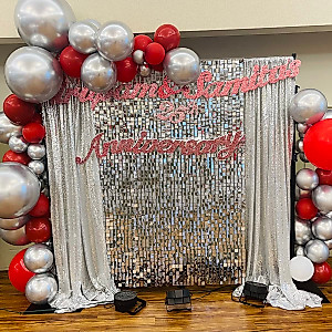 Silver Shimmer Backdrop Disco Backdrop Wedding Silver Shimmer Wall Backdrop Panels Christmas Glitter Wall Background for Bachelorette Party Bridal Shower Stage Panel(24 Packs)
