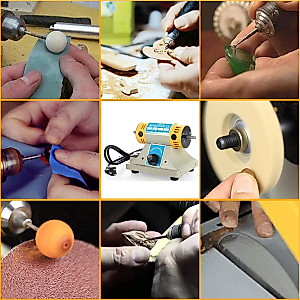 Electric Bench Buffer Polisher, 350W Mini Jewelry Rock Polishing Grinding Buffing Benchtop Tool Kits, Variable Speed 0~10000 RPM, DIY Rock Gem Jade