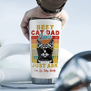 Wassmin Personalized Best Cat Dad Tumbler Cup With Lid 20oz 30oz Stainless Steel Double Wall Vacuum Insulated Tumblers Coffee Travel Mug Fathers Birthday Christmas Drinking Cups Cats Owners Lovers