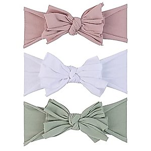 Ely's & Co. Bow Headband Set for Baby Girl 0-12 Months (Sage, Mauve, & White, 3 Pack)