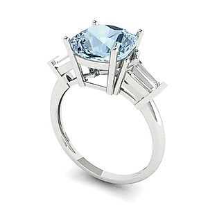 Clara Pucci 3.50ct Cushion cut 3 stone Solitaire Blue Simulated Diamond Engagement Promise Anniversary Bridal Ring 18K White Gold 3.75