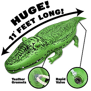 GoFloats BigAl' Giant Inflatable Alligator, Premium Quality and over 11 ft long (for Adults and Kids)