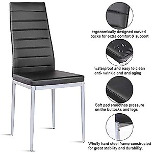 Giantex Set of 4 PU Leather Dining Side Chairs with Padded Seat Foot Cap Protection Stable Frame Heavy Duty High Back Design Dining Chairs for Kitchen Dining Room Home Furniture, Black