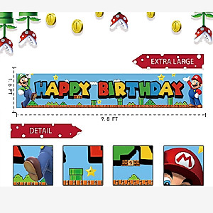 Super Mario Birthday Party Banner | Outdoor and Indoor Garden Sign Banner | Perfect Video Game Theme Party Decoration