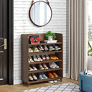 Tribesigns Shoe Rack, 5 Tier Wood Shoe Storage Cabinet 16 Pair, Free Standing Shoe Organizer Shoe Shelf Stand for Entryway Hallway Closet, Rustic Brown