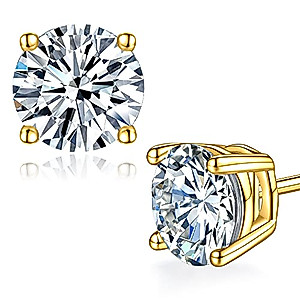 Moissanite Stud Earrings Lab Created Diamond 18K White Gold Plated 925 Sterling Silver Earring Jewelry Gifts for Women Men (1 CTW (Gold Colored))