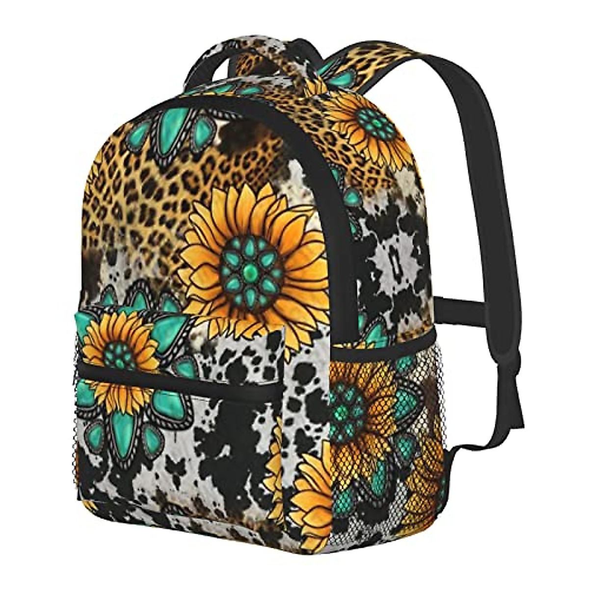 Jolisa-Buoncore Sunflower Turquoise Cow Print School Bags Kids Bag Backpack For School,Casual Daypacks For Teens Black One Size