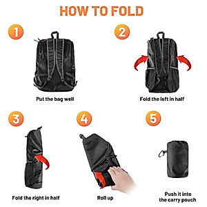 WRTEE Hiking Daypack,Water Proof Lightweight Packable Backpack for Travel Camping Outdoor Portable - Black