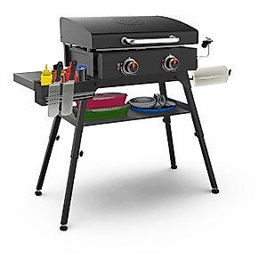 Grill Griddle Stand for Blackstone 22 Inch,17 Inch Tabletop Griddle, Griddle Table with Side Shelf & Sub-shelf and Paper Towel Holder, Support to Add Wheel and Magnetic Tool Holder or Grill Caddy