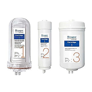 Valued Trade Hexagon Alkaline Water Filtration System 2 Cartridge 1,2 & 3 (Full Set of 3)