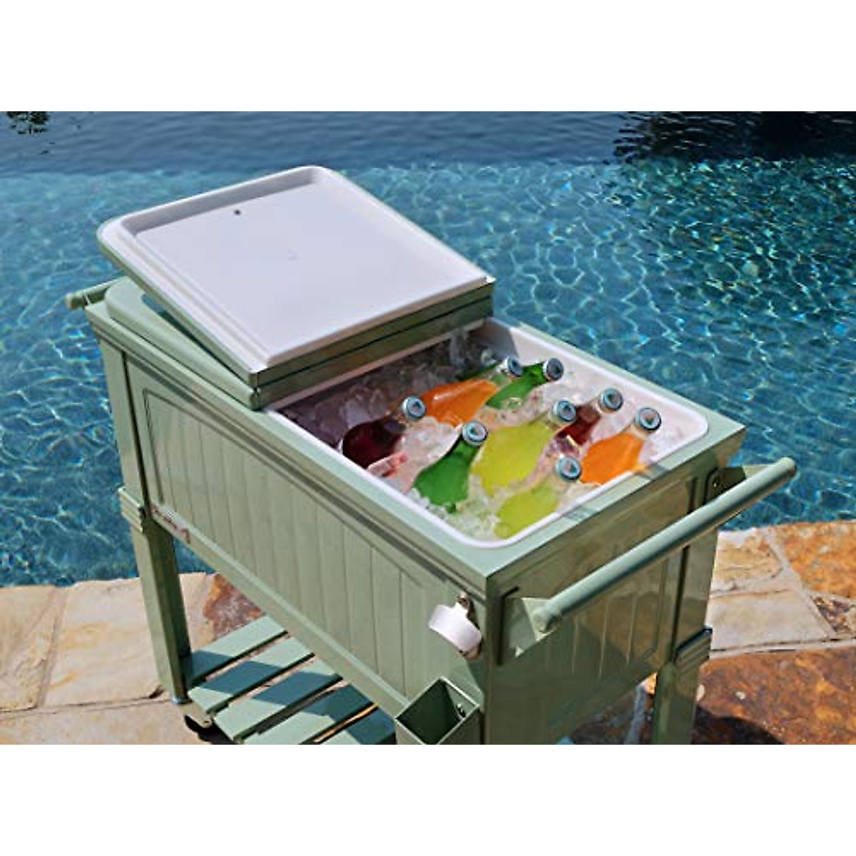 Permasteel PS-203F1-SAGE-AM 80 Quart Portable Rolling Patio Cooler, Sage