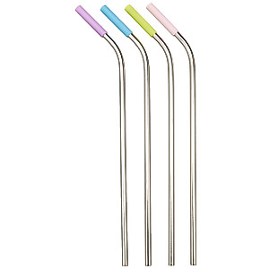Polkadot Weasel Company Set of 8 Stainless Steel Straws, Silicon Tips, and 2 Cleaning Brushes (10.5 inch w/o travel container)