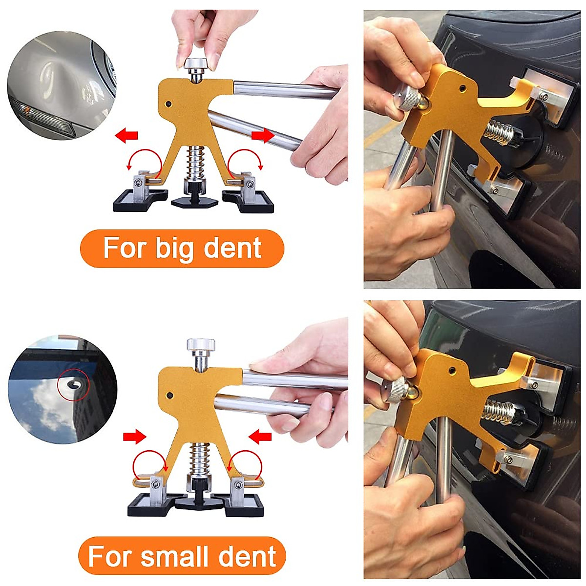 YOOHE Dent Puller Kit - 53pcs Paintless Dent Repair Kit with Slide Hammer T-Bar Dent Puller and Adjustable Gold Dent Lifter Puller for Car Hail Damage Dent & Ding Remover