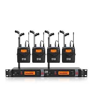 XTUGA RW2080 Wireless in Ear Monitor System 2 Channel 4 Bodypacks IEM System Mono in Ear Monitor Wireless 300Ft, in Ear Monitor for Musicians 40 UHF Frequencies 902-928mhz, for Band, Stage or Studio