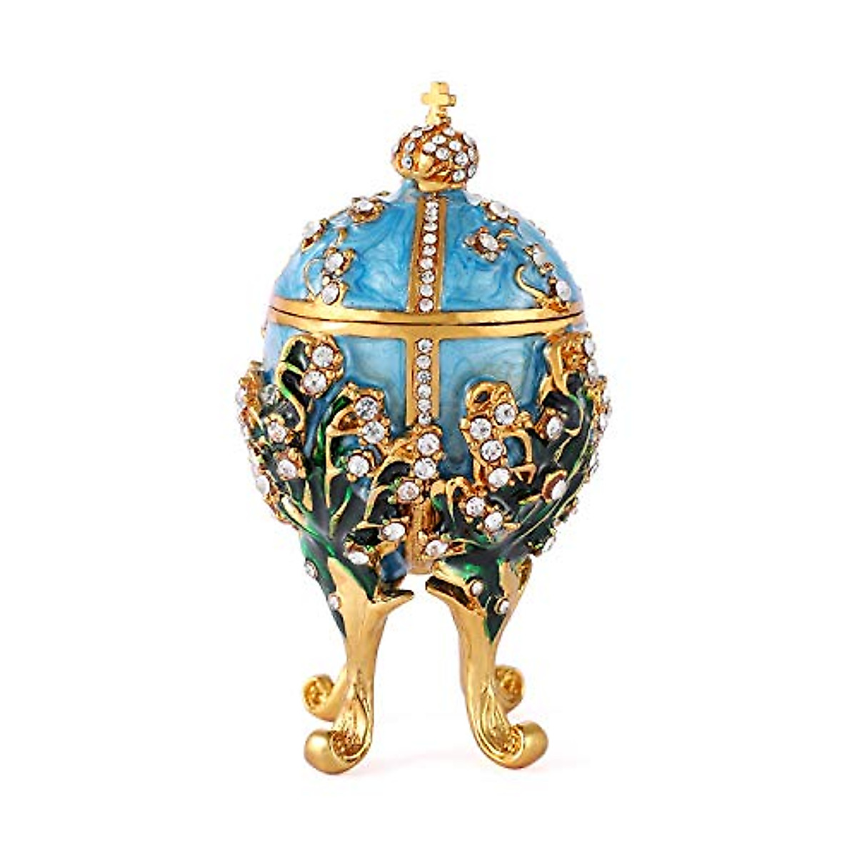 QIFU Faberge Egg Series Hand Painted Jewelry Trinket Box with Rich Enamel and Sparkling Rhinestones Unique Gift Home Decor Easter Day Collectible