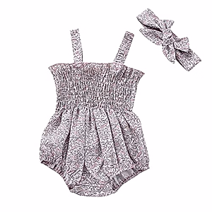 Baby Girl Summer Outfit Cute Newborn Plaid Ruched Romper Playsuit Sleeveless Smocked Strap Ruffled Bodysuit Sunsuit (A Light Grey, 6-12 Months)