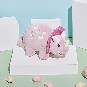TCBunny Baby Dinosaur 12" Bedtime Stuffed Animal 2-Piece Plush Set, Prefect Kid's Gifts for Boys, Girls, Birthday, Valentine, Christmas (Triceratops-Pink & Green)