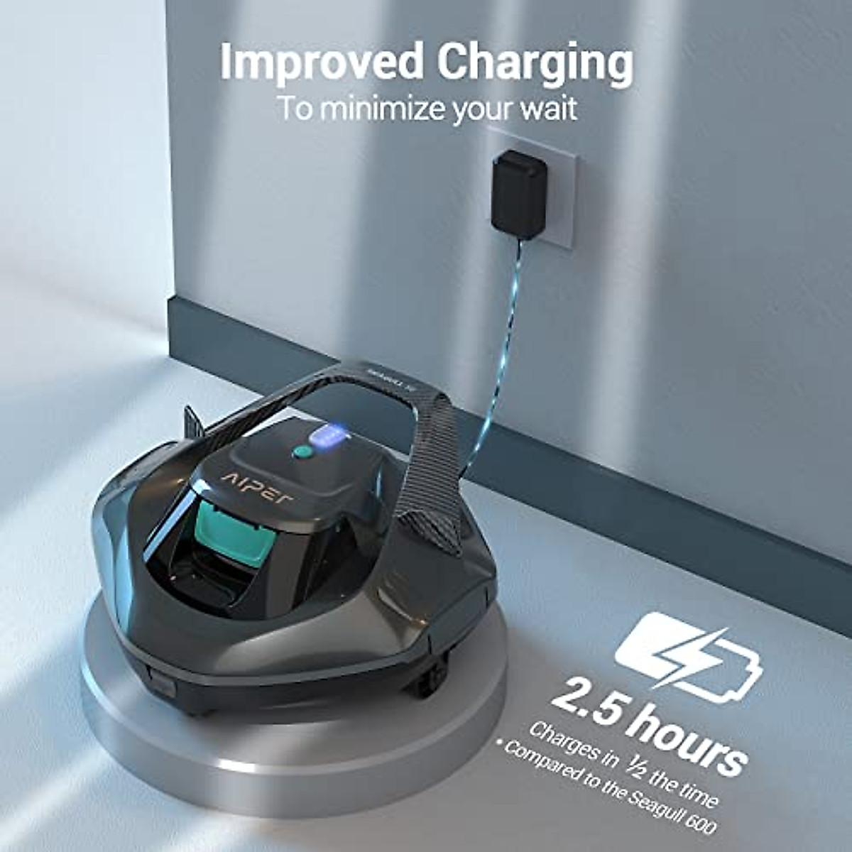 AIPER Cordless Robotic Pool Cleaner, Pool Vacuum Lasts 90 Mins, LED Indicator, Self-Parking, Ideal for Above/In-Ground Flat Pools up to 40 Feet