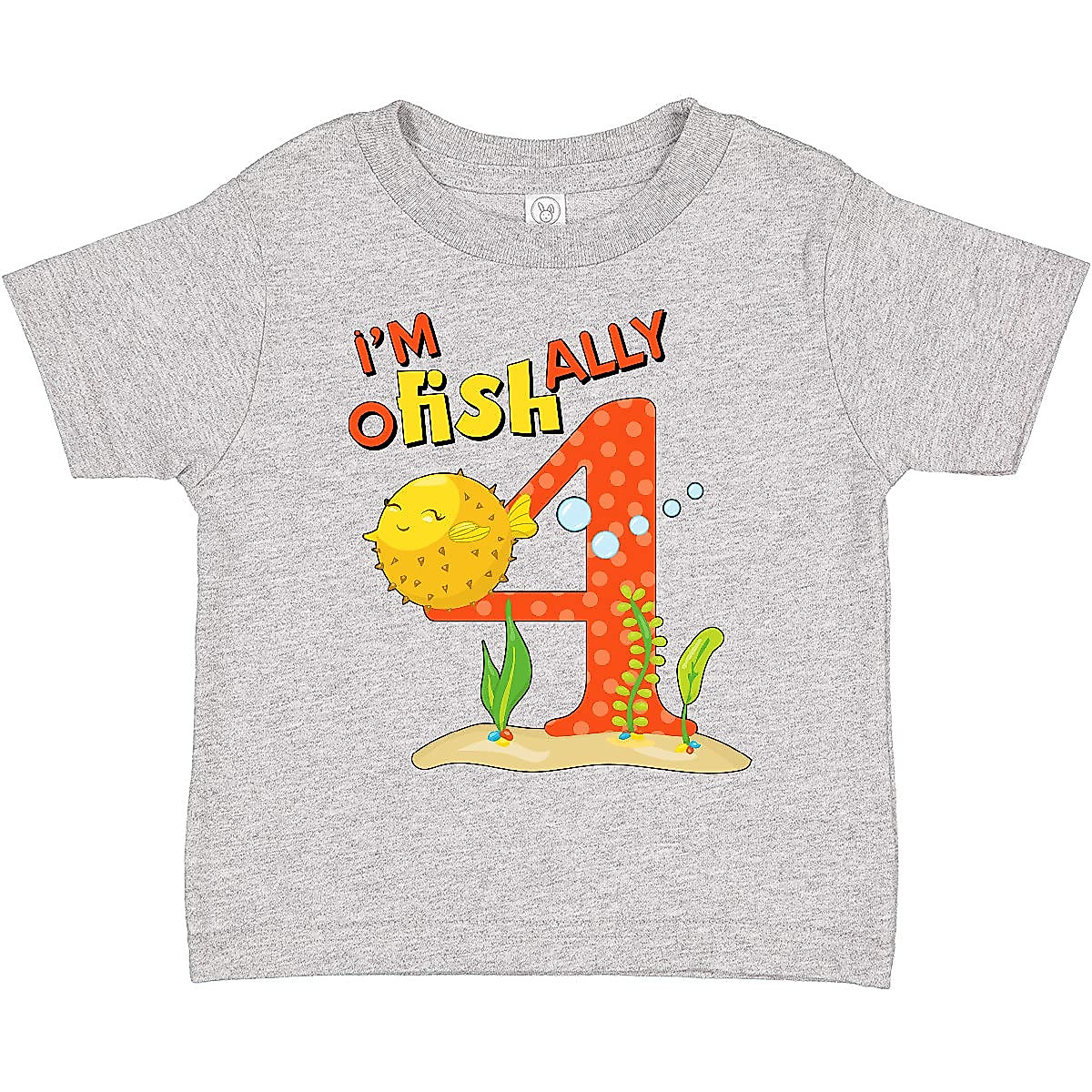 inktastic I'm O-Fish-Ally Four- Cute Puffer Fish Fourth Birthday Toddler T-Shirt 4T 0060 Heather Grey 28f9d