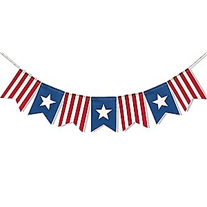 Uniwish American Flag Bunting Banner 4th of July Decorations, Patriotic Stars and Stripes American Independence Day Indoor Outdoor Hanging Sign