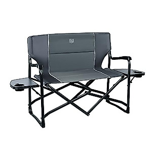 TIMBER RIDGE Oversized Double Folding Camping Side Tables 2 Person Lawn Chair, Heavy Duty Support 600 LBS for Outdoor, Grey