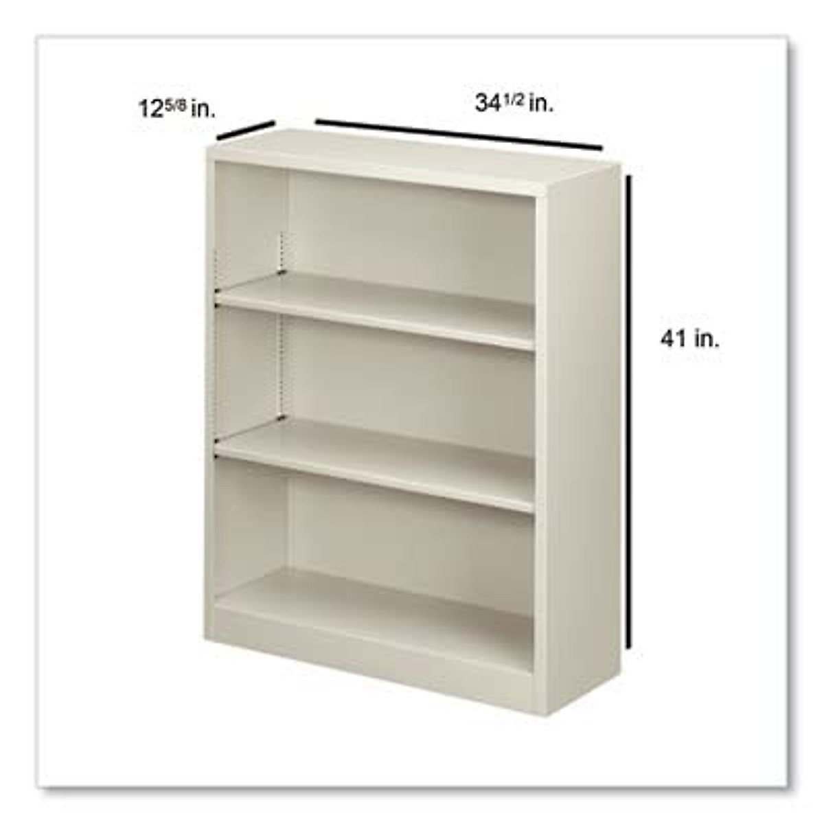 HON Metal Bookcase, Three-Shelf, 34.5w x 12.65d x 41h, Light Gray