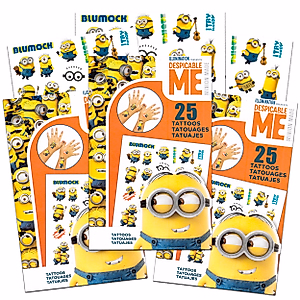 Despicable Me Minions Tattoos Party Favors Pack Bundle - 75 Ct Minions Temporary Tattoos for Kids, Boys, and Girls (Minions Party Supplies), Minions Activity