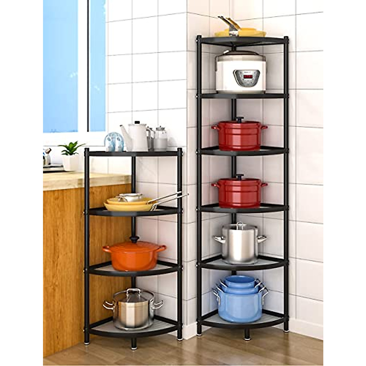 ZIGAMA 6-Tier Kitchen Pot Rack, Cookware Stand Storage Organizer ，Multi-Layer Corner Shelf Stand Stainless Steel Shelves for Kitchen