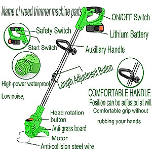 Weed Wacker,24V 2Ah Battery Powered Weed EaterString Trimmer with 2 Batteries and 3 Types Blades,Weed eaterLightweight and Powerful Weed Eater Battery poweredfor Yard and Garden(Green)