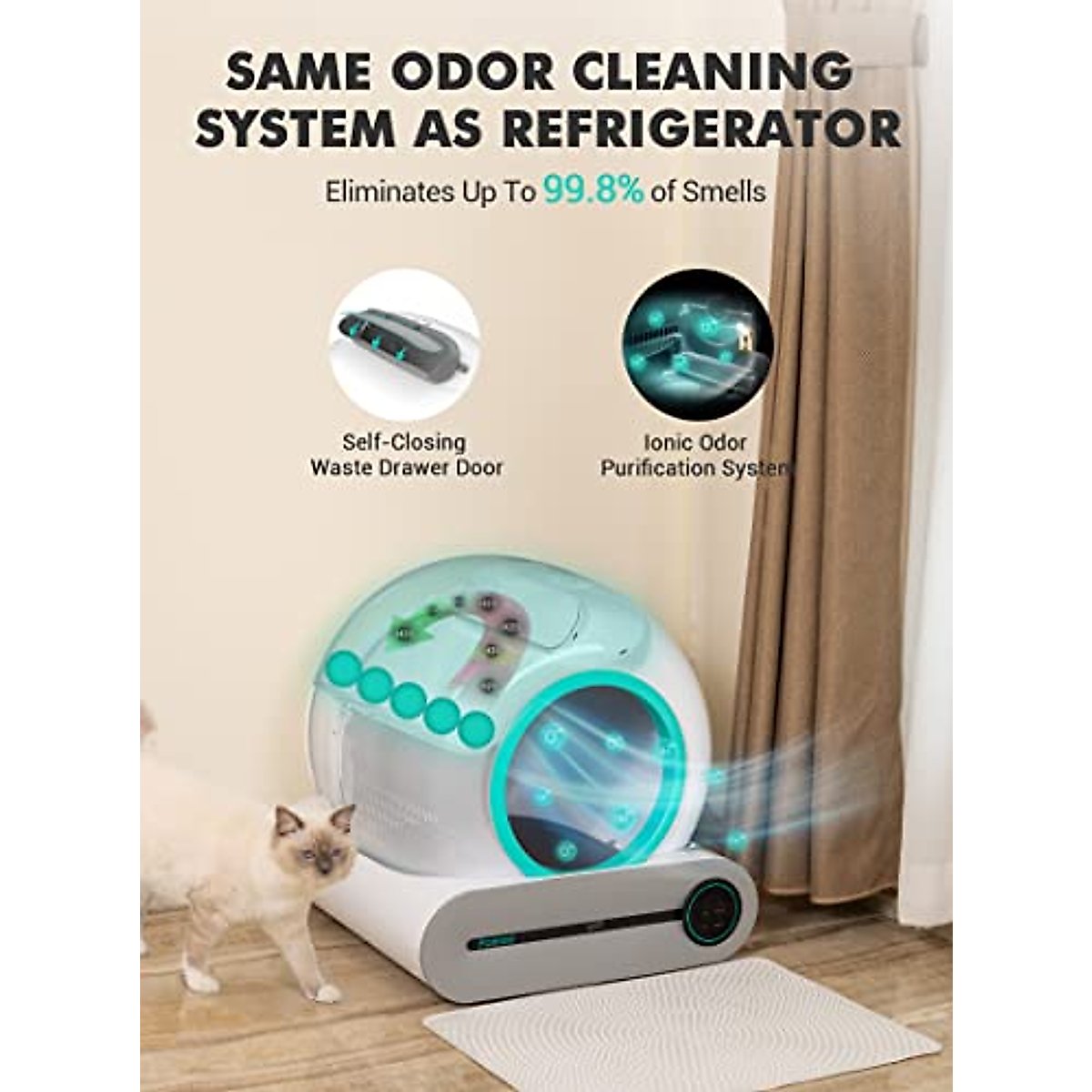 Famree Smart Self-Cleaning Cat Litter Box,Automatic Cat Litter Cleaning Robot with 65L+9L Large Capacity/APP Control/Ionic Deodorizer for Multiple Cats【2023 New Structure】, Turquoise Green