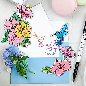 INFUNLY Die and Stamp Set for Card Making Hibiscus Flower Cutting Dies Clear Stamp Set Hummingbird Silicone Stamps Die Cut 3D Stencil Template for DIY Scrapbooking Christmas Craft Album Decoration