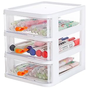 Gagee 3 Drawer Mini Desktop Unit,Plastic dressers with drawers for Arts and Crafts, Small Tools, Sewing Accessories, Stationary, and Hardware,Clear/White Frame