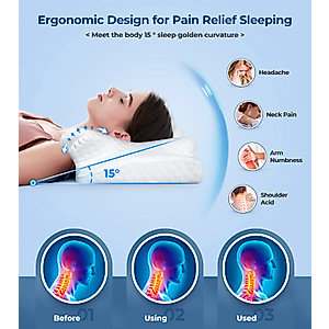 5X Pain Relief Cervical Pillow for Neck and Shoulder Support, Adjustable Memory Foam Sweet Sleeping, Odorless Ergonomic Contour Neck , Orthopedic Bed Pillow for Side Back Stomach Sleeper