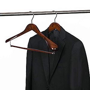 Luxury Wide Shoulder Wooden Hangers 6 Pack, with Locking Bar, Smooth Retro Finish Wood Suit Hanger Coat Hanger for Closet, Holds Up to 20lbs, 360° Swivel Hook, for Jacket, Dress Heavy Clothes Hangers