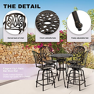 TITIMO Outdoor Patio Swivel Bar Stools - Set of 2 All-Weather Cast Aluminum Height Bistro Chairs Outdoor Furniture Bar Dining Chair for Garden Deck Backyard (Swivel Rocker Chairs Without Cushions)