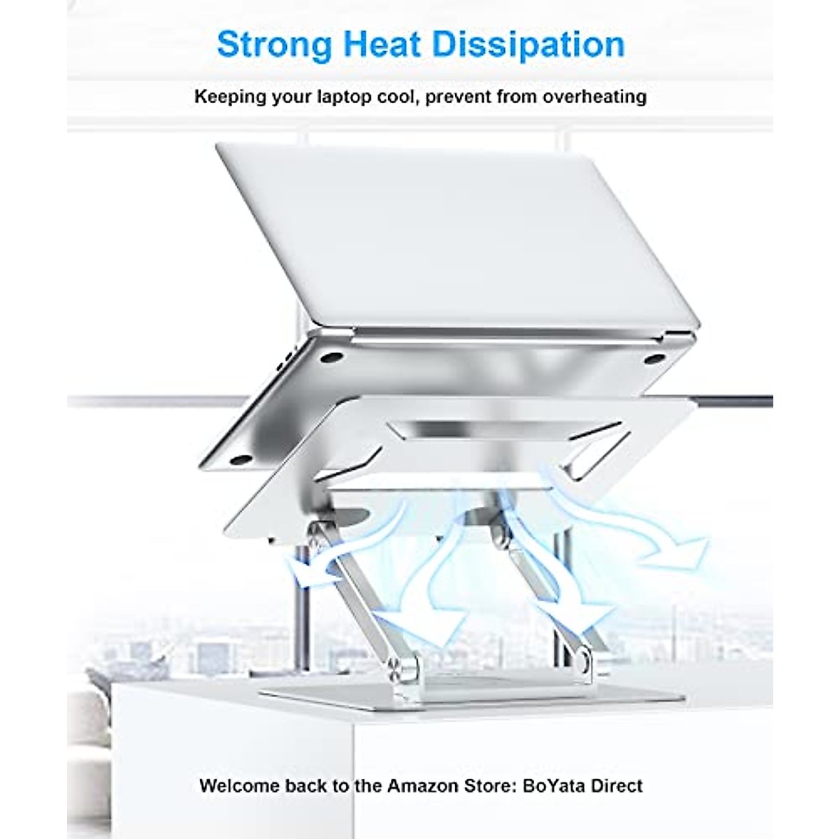 BoYata Laptop Stand for Desk, Adjustable Computer Stand with 360° Rotating Base, Ergonomic Foldable Laptop Riser Holder for Collaborative Work, Compatible with All MacBook Pro/Air, Notebook up to 17"