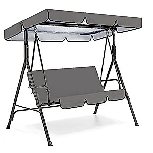 Patio Swing Canopy Replacement 3 Seat Cushion Cover Outdoor Swing Waterproof Cover Swing Protect Cover Replacement for Patio Garden Yard Sun Shade Porch (Gray, 195*125*15 cm)