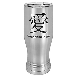 LaserGram 14oz Vacuum Insulated Pilsner Mug, Chinese Love Symbol, Personalized Engraving Included (Stainless Steel)