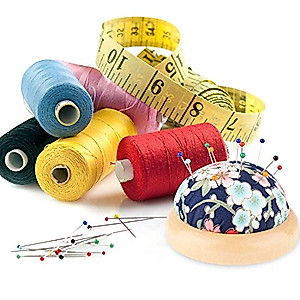 Rolybag Pin Cushion, Wooden Base Needle Pincushions Japanese Style Round Pin Cushion for Sewing Needle Holders or DIY Crafts